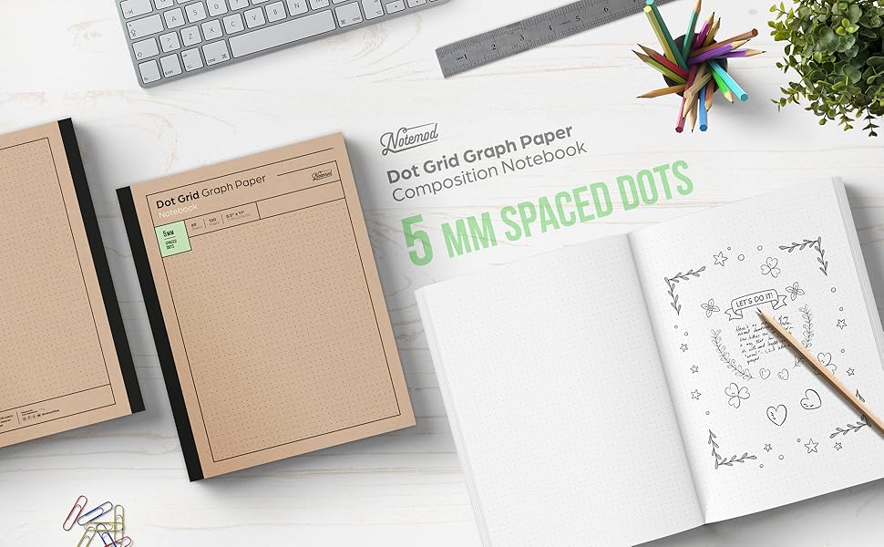 Dot Grid Graph Paper Composition Notebook: 5mm Spaced Dots, 120 Pages (60 Sheets), 8.5x11 ...