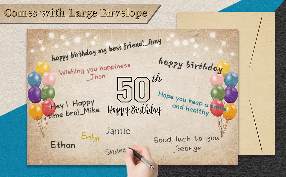 Amazon.com : Eiurteao Large 50th Birthday Card with Envelope for Men Women, Happy 50th Birthday ...