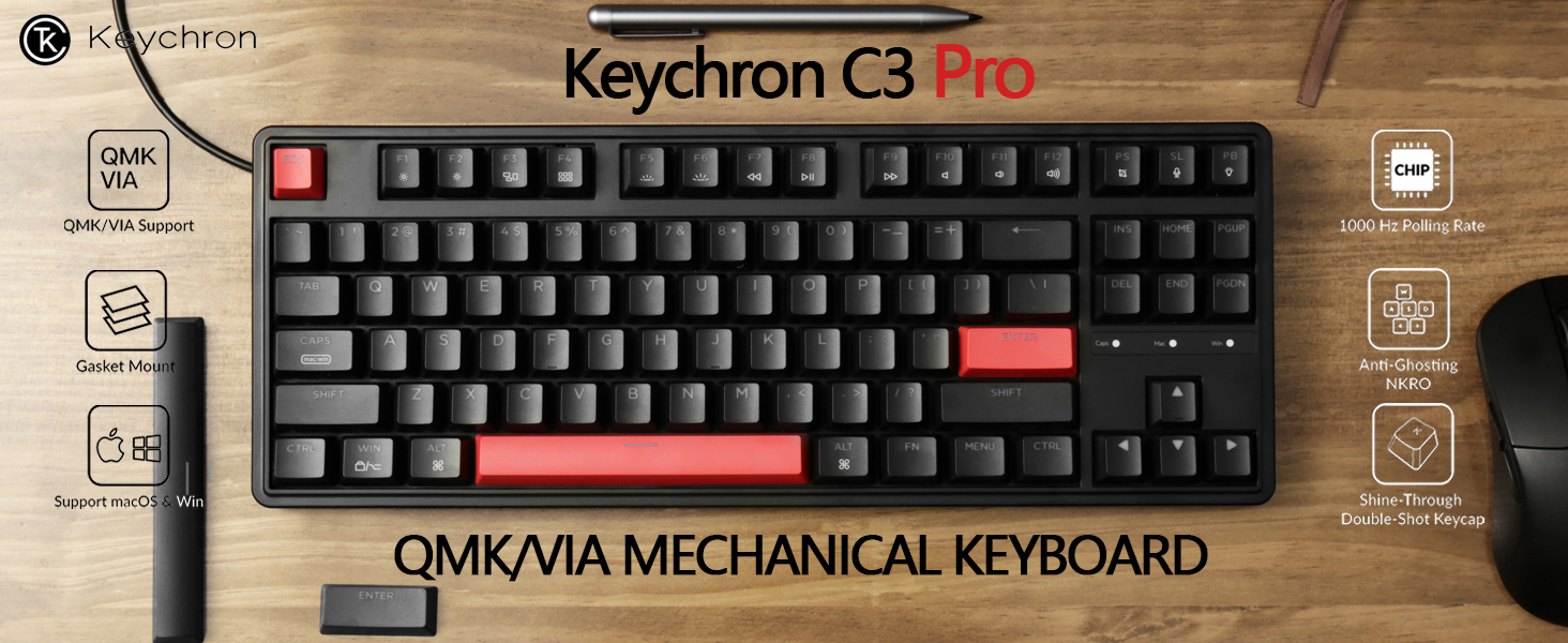 Keychron C3 Pro QMK/VIA Programmable Gasket Mount Wired Mechanical ...