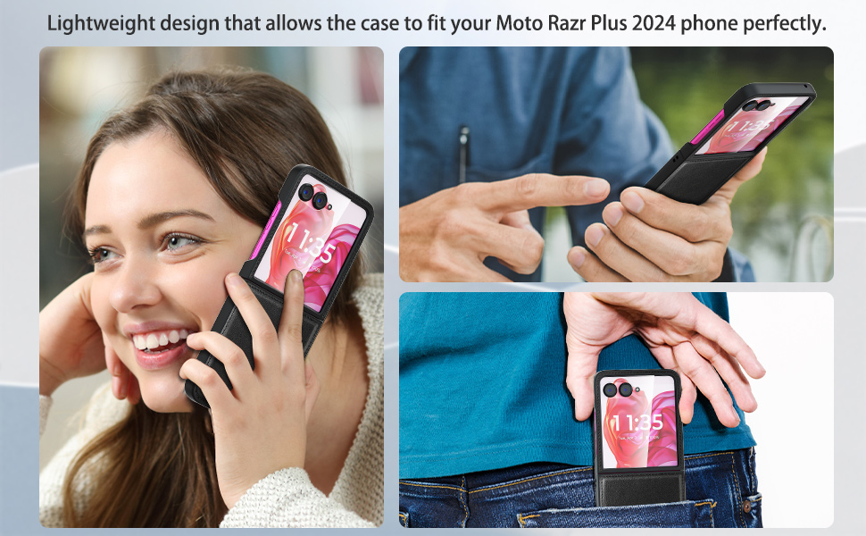 Amazon.com: Foluu for Motorola Razr+ (Plus) 2024 Case, with Front Built-in Screen Protector, PU ...