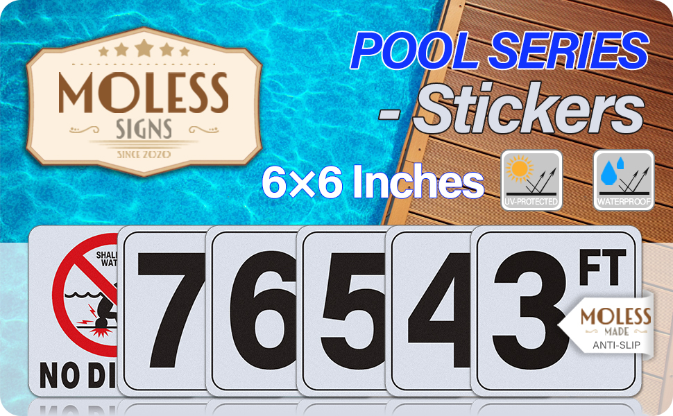 Amazon.com: MOLESS 3FT Pool Depth Marker Stickers – 6x6″ Anti-Slip Vinyl Tile Stickers for ...