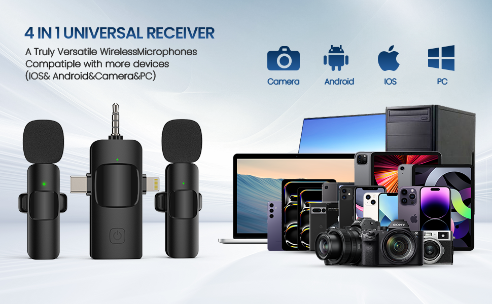 Amazon.com: 4 in 1 Mini Microphone Wireless Lavalier Microphone for iPhone Android Computer ...