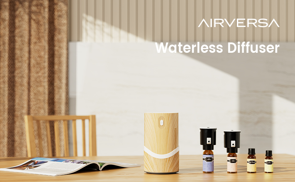 Airversa Oak Wood Aroma Diffuser for Large Room, Battery Operated, LED Light, Timer Setting ...
