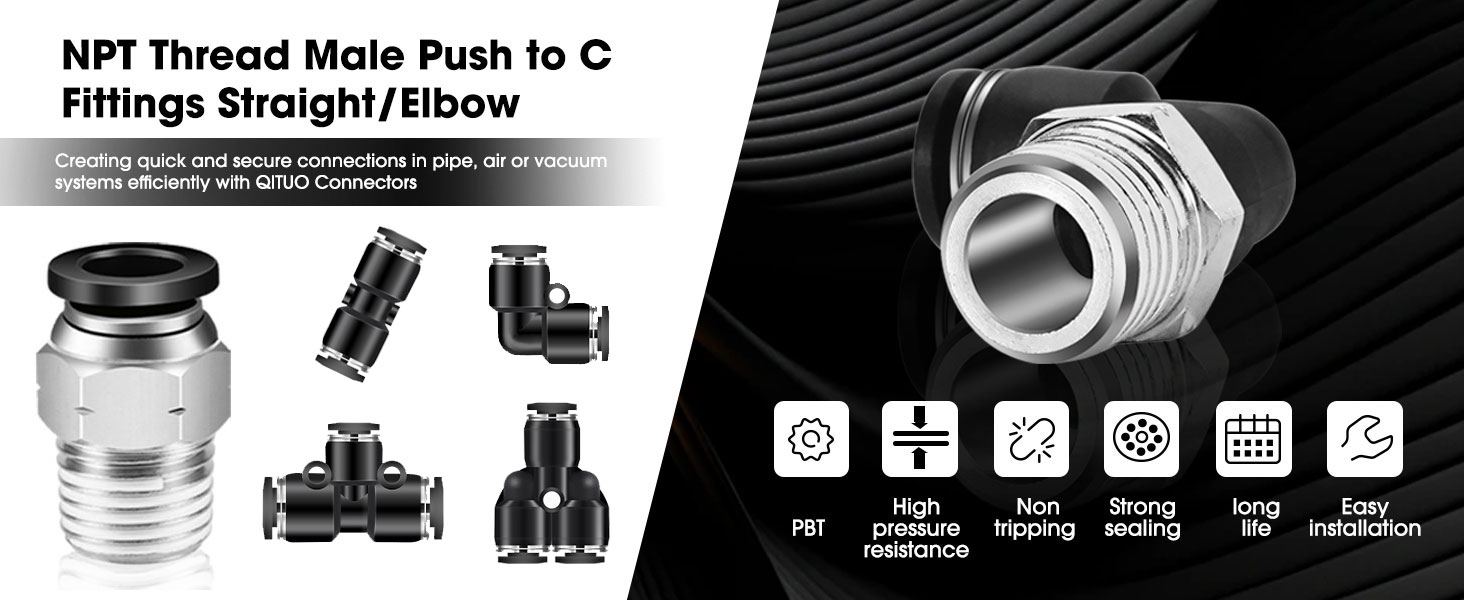 QITUO 1/4 Push to Connect Fittings Kit - 1/4 Inch Tube OD x 1/8 Inch NPT Thread Male Elbow ...