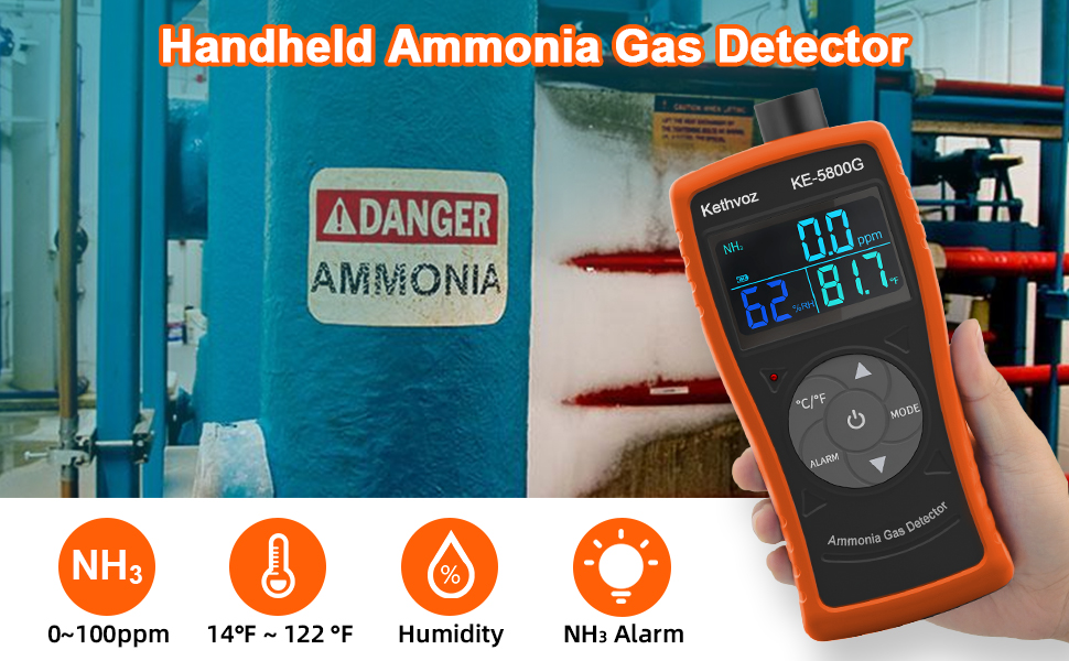 Amazon.com: Ammonia Air Detector 5800G Monitor NH3 Gas Level w/Alert, Kethvoz Amoniaco Medidor ...
