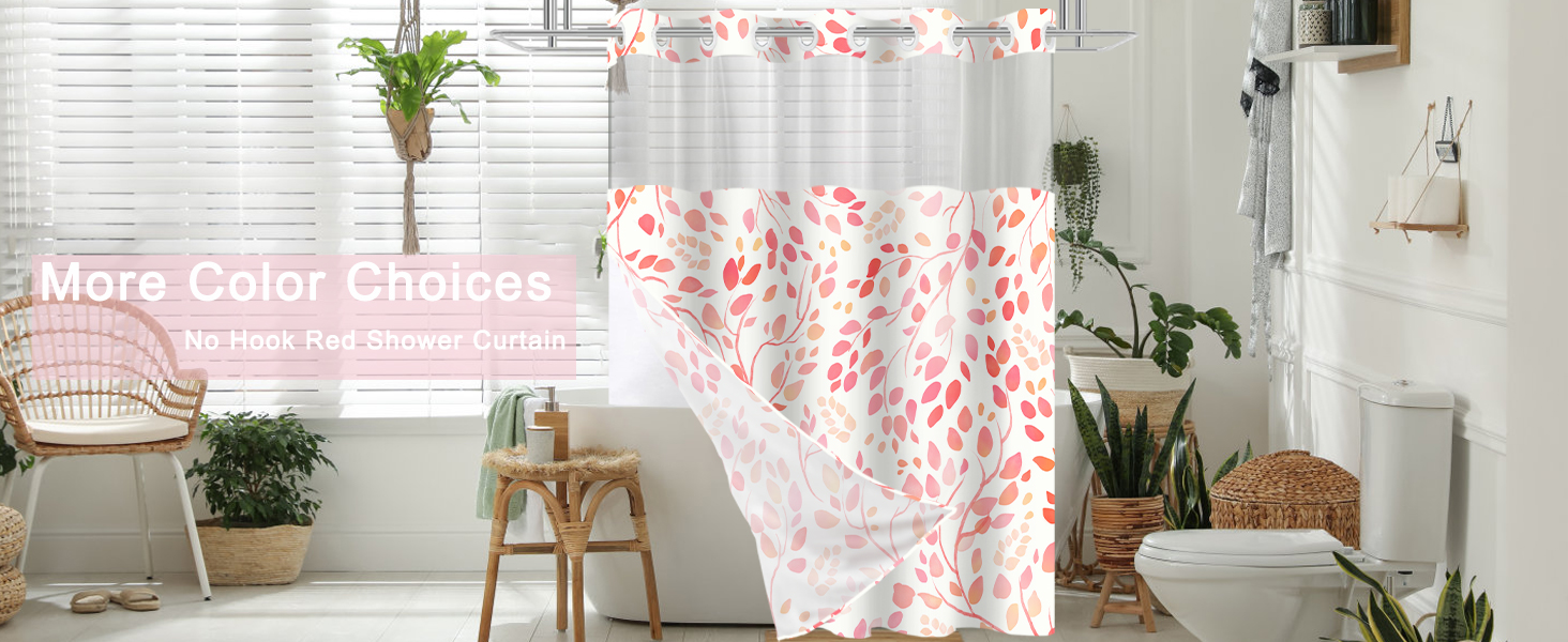 Amazon.com: CTOTSYC No Hook Shower Curtain with Snap in Liner Set, Boho Watercolor Floral ...