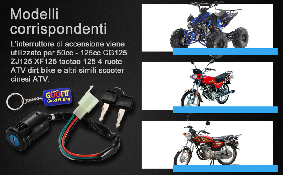 GOOFIT Set Di Interruttori A Chiave Di Accensione 4 Pin Sostituzione Per 50cc 70cc 90cc 110cc ...