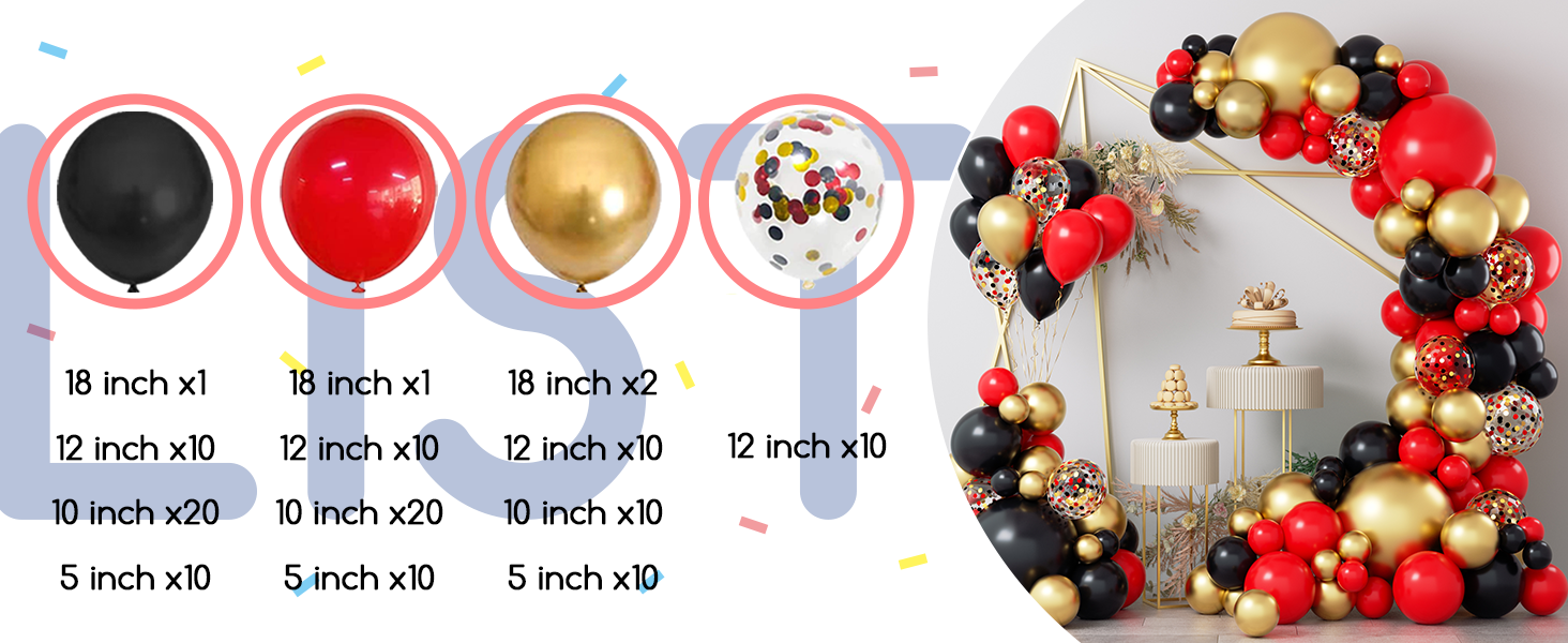 Amazon.com: COKAOBE Red Black and Gold Balloons Garland Kit, 124pcs Red Black Metallic Gold ...