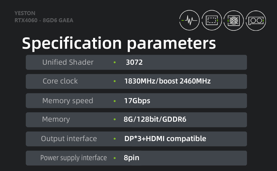Amazon.com: Yeston Geforce RTX 4060 8G GDDR6 128bit 7nm Desktop Computer PC Video Graphics Card ...