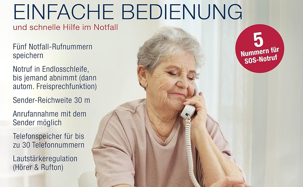MAXCOM KXT481SOS Senioren-Notruf-Telefon mit Funk-SOS-Sender, schnurgebundenes Festnetztelefon ...