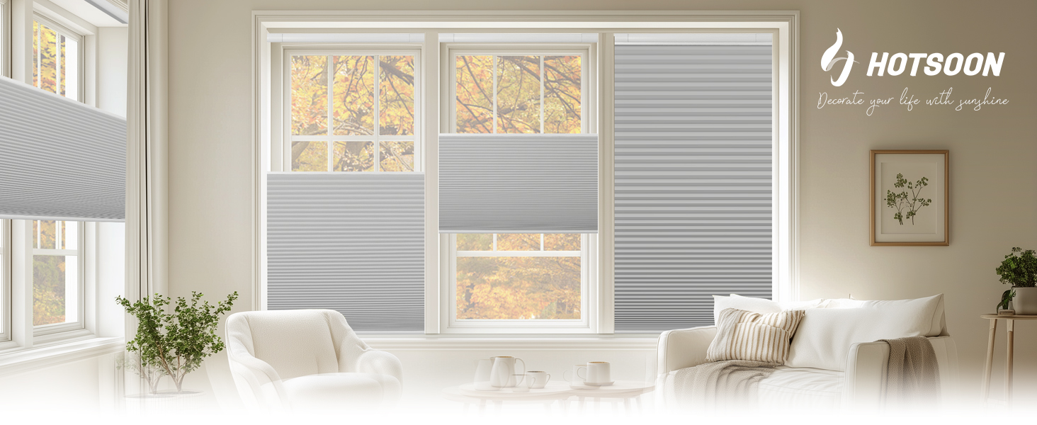 HOTSOON No Drill No Tools Blackout Cellular Shades Top Down Bottom Up ...