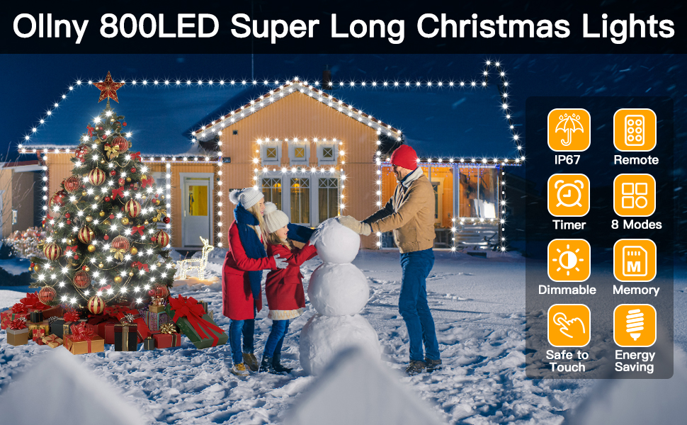 Ollny Christmas Lights Outdoor-800LED 262FT Long Plug in Green Wire ...