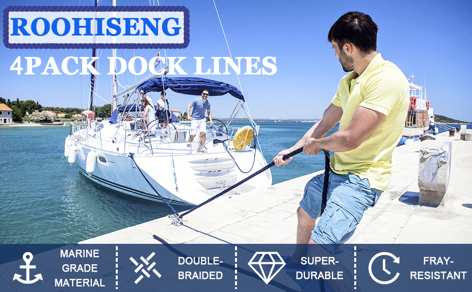 Amazon.com: Roohiseng Dock Lines Boat Ropes for Docking 1/2" x 15', Marine-Grade Double Braided ...