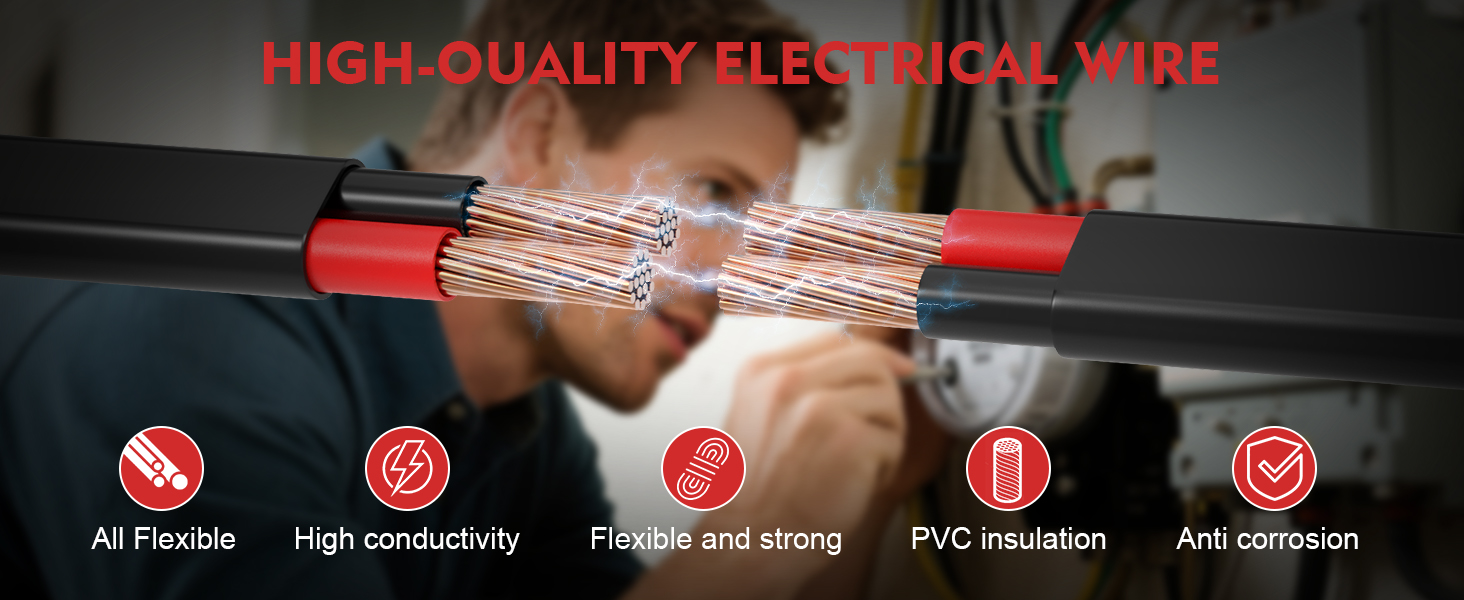 12 Gauge Wire 2 Conductor Electrical Wire, 12 AWG 3.3mm² Wire PVC Cord, 12V/24V DC Low Voltage ...