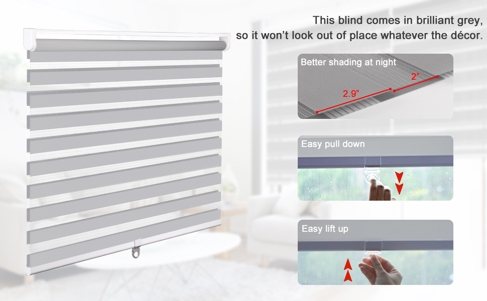 LUCKUP Cordless Zebra Blinds- Free Stop Roller Shades for Windows Dual Layer Light Control ...