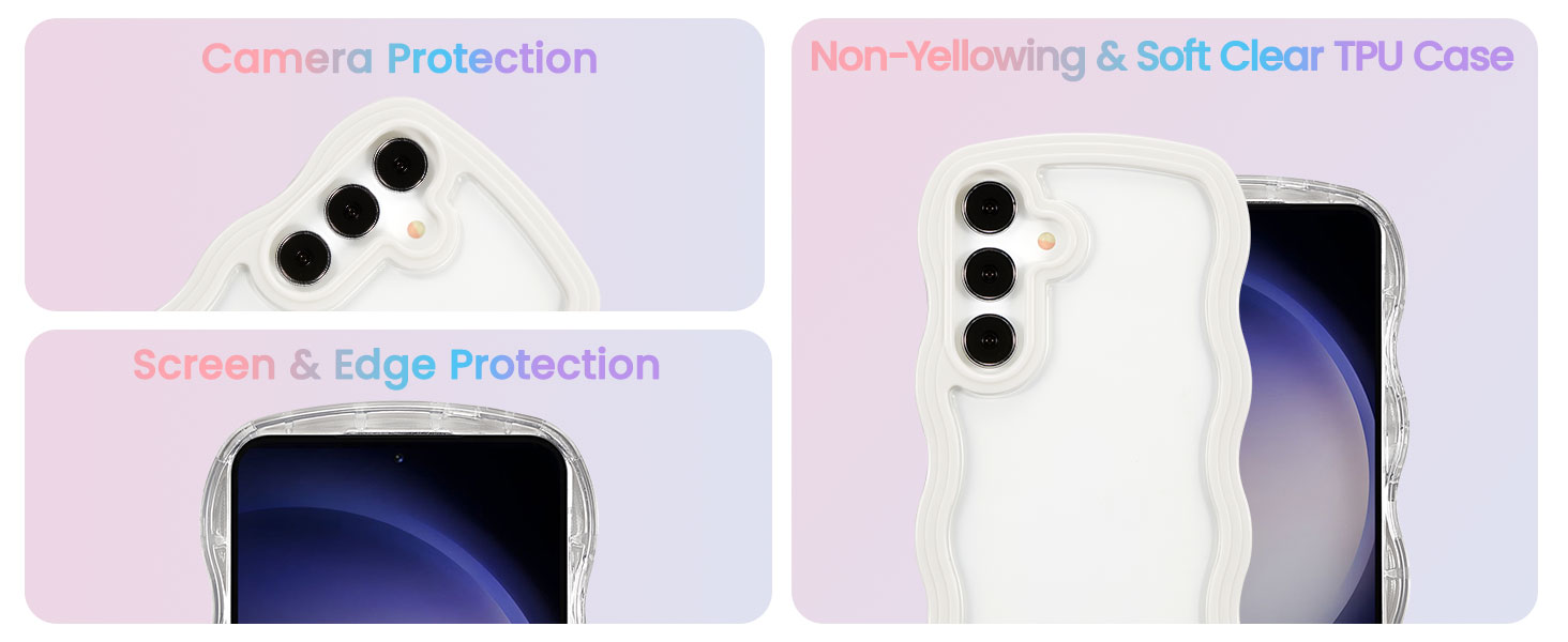 Amazon.com: UEEBAI Wave Frame Clear Case for Samsung Galaxy A15 4G/5G Curly Clear Phone Case ...