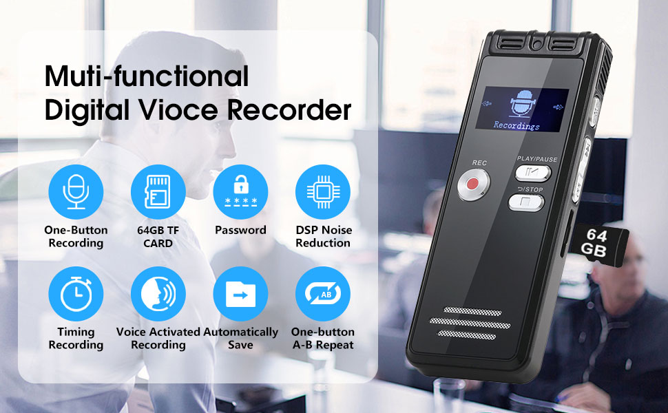 Amazon.com: 64GB Digital Voice Activated Recorder with Playback - 4552 ...
