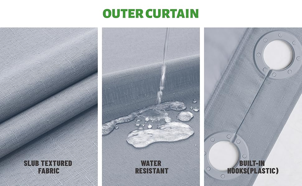 Amazon.com: eachope Blue Long No Hook Shower Curtain with Snap-in Fabric Liner Set,Slub Textured ...