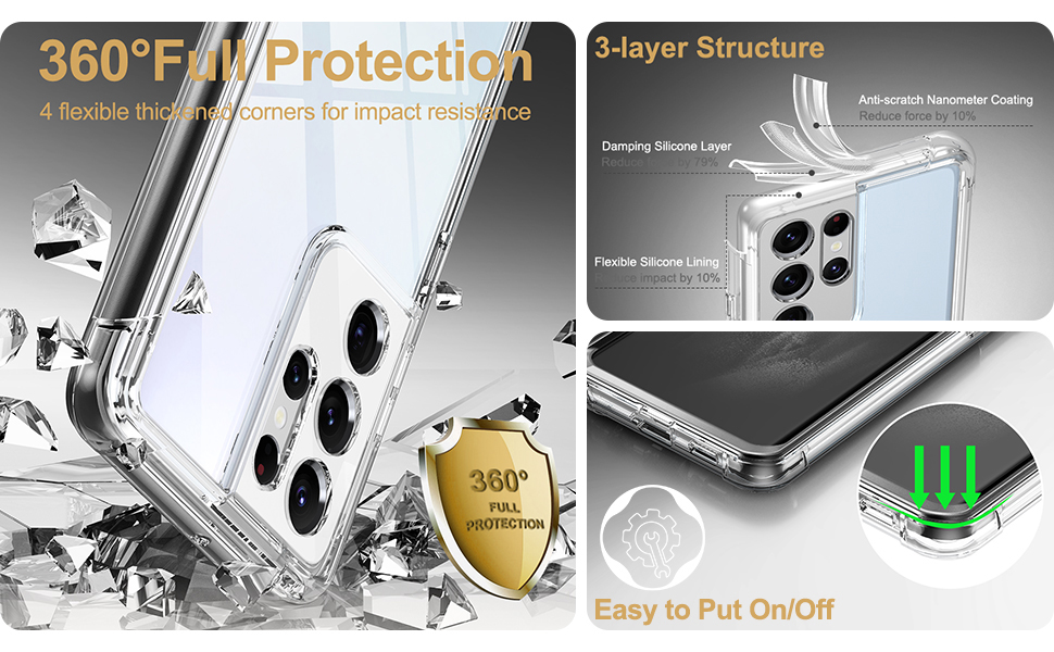 Amazon.com: SURITCH for Samsung Galaxy S21 Ultra Clear Case 6.8" (Only), [Built-in Screen ...