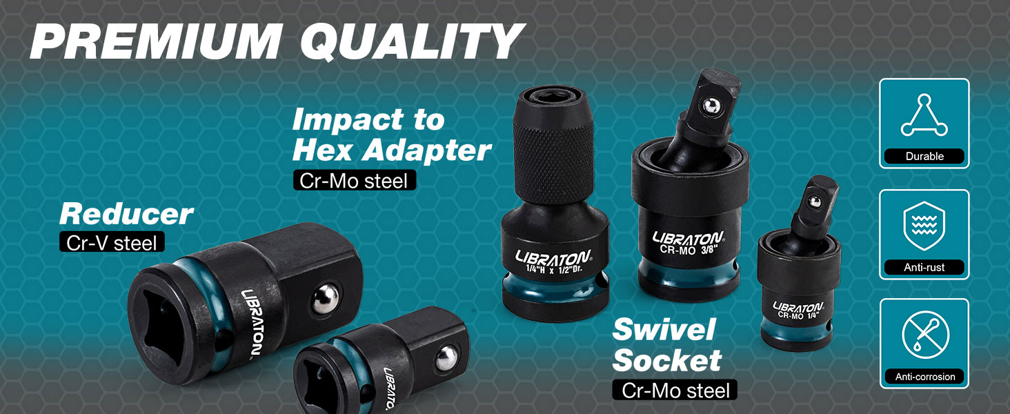 LIBRATON Impact Socket Adapter and Reducer Set 11PCS, Socket Adapter Reducers, Swivel Socket ...