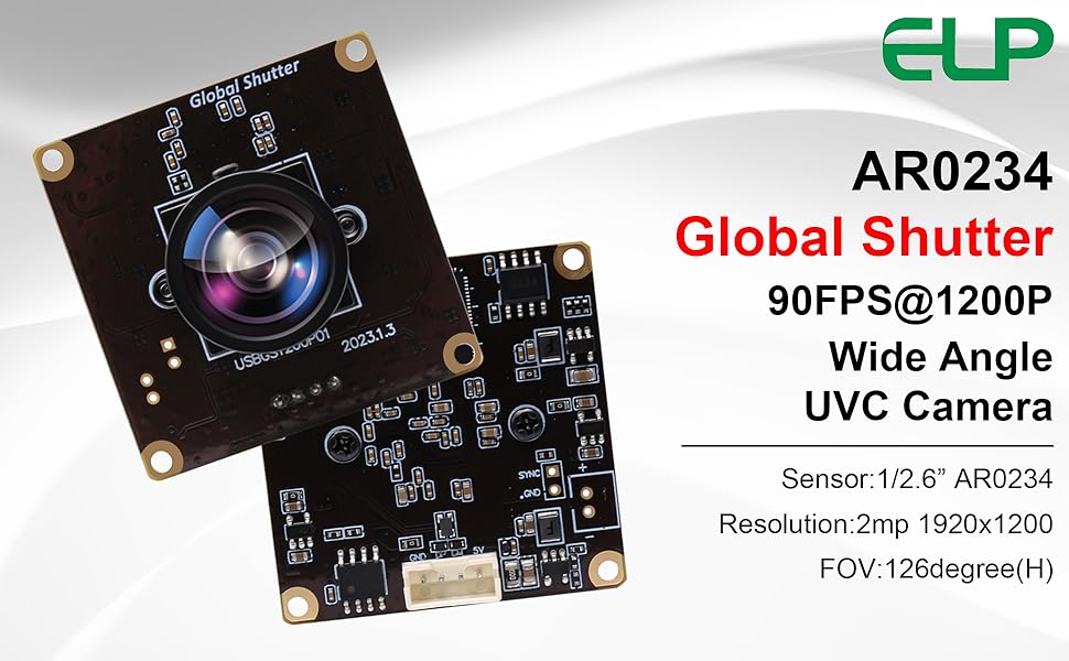 ELP High Speed 90fps Global Shutter 2MP 1200P Wide Angle USB Webcam without Distortion 126 ...