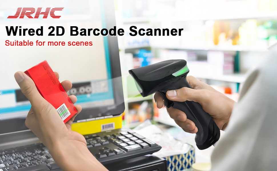 Amazon.com : JRHC 2D QR Barcode Scanner Handheld PDF417 Data Matrix 1D Bar Code Scanner Wired ...