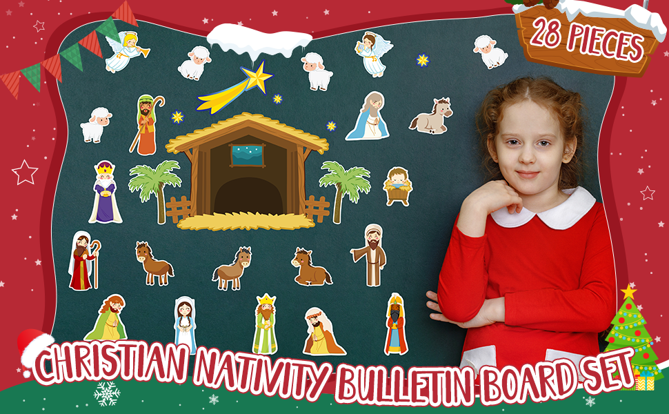 Amazon.com: 28 Pcs Christian Nativity Bulletin Board Set Religious ...