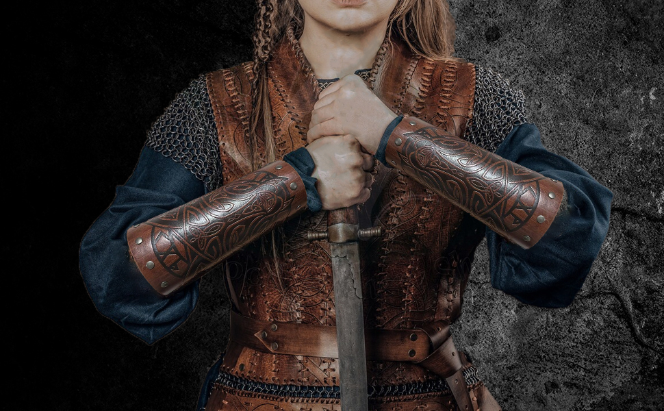 Amazon.com: HOEACXY Viking Bracers for Men Medieval Leather Bracers ...