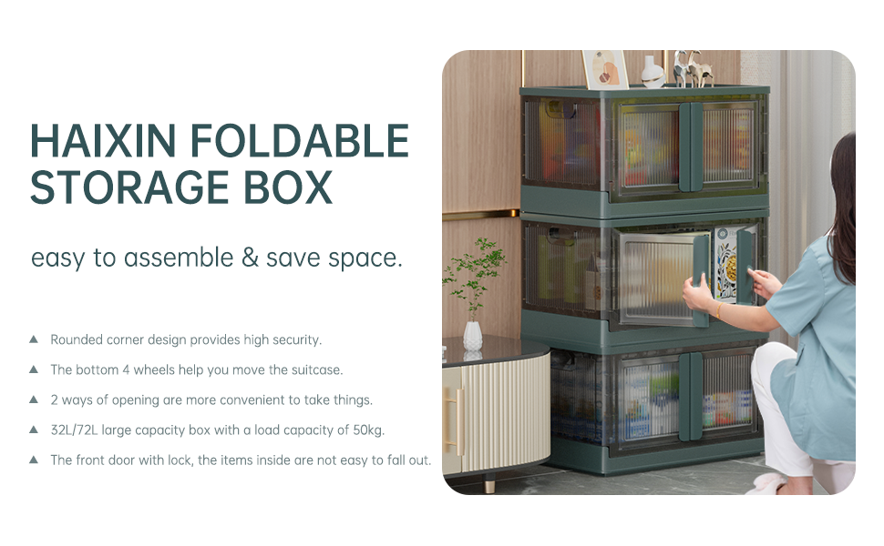 HAIXIN Set Da 3 Contenitori Plastica con Coperchio, 72L Scatole per Armadio salvaspazio ...