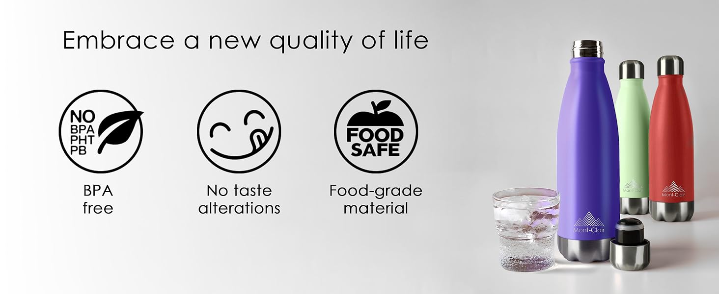 Mont-Clair H2O Stainless Steel Water Bottle, Vacuum Insulated - BPA Free, 12h Hot & 24h Cold ...