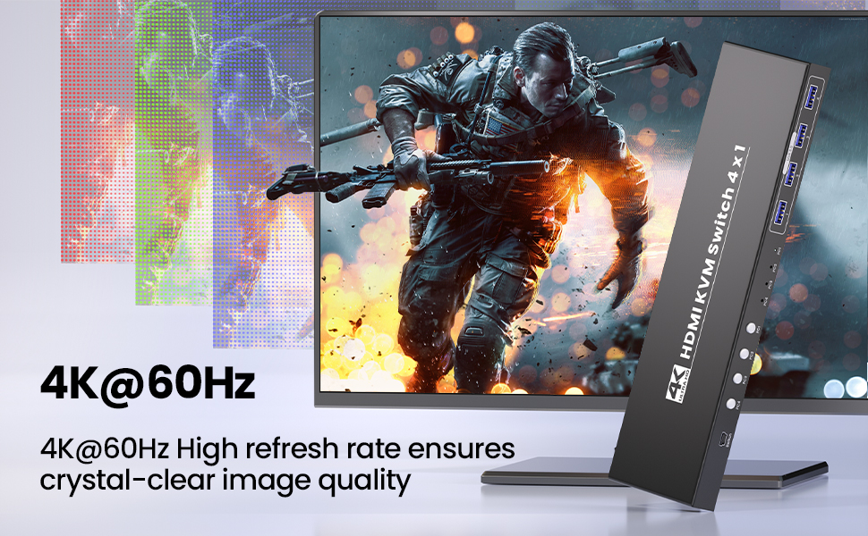 Conmutador KVM HDMI 4K@60Hz 1 Monitores 4 Computadoras, USB 3.0 4 Puertos HDMI KVM Switch para 4 ...