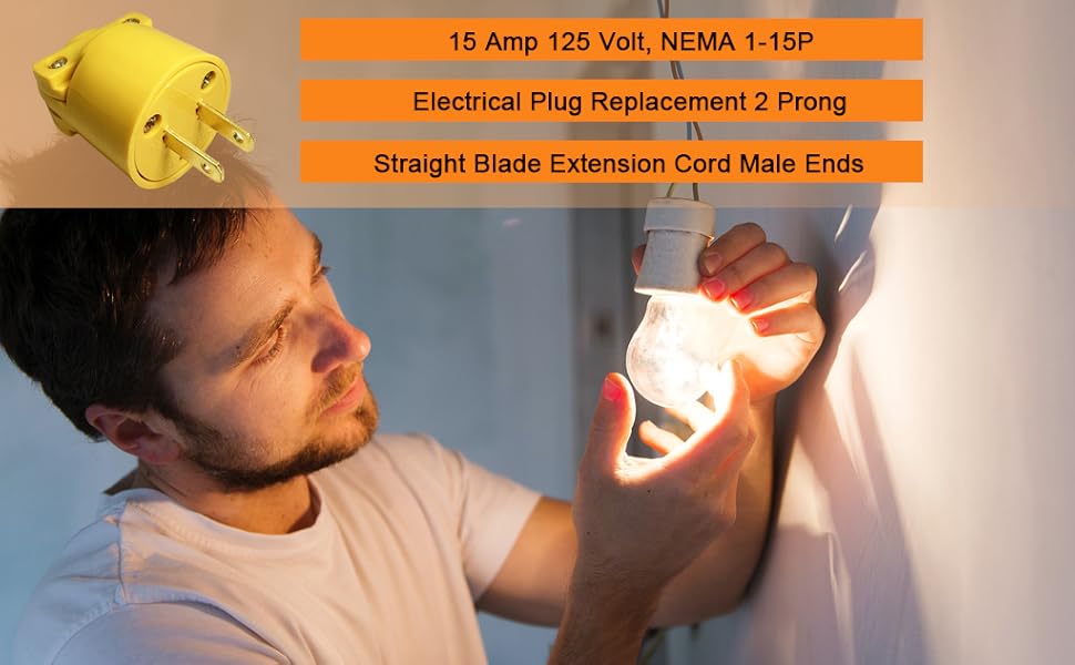 Suplevel Electrical Replacement 2 Prong Plug, 15 Amp, 125 Volt, NEMA 1-15P, 2P, 2W, Polarized ...