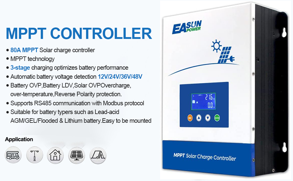 Amazon.com : POWLAND 80A MPPT Solar Charge Controller,12V/24V/36V/48V Auto,Max Input 150V LCD ...
