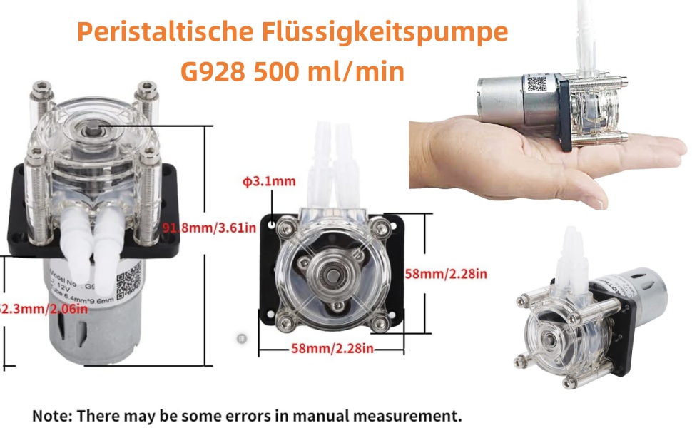 Peristaltische Flüssigkeitspumpe G928 12V Peristaltikpumpe 500 ml/min Dosierpumpe mit großem ...