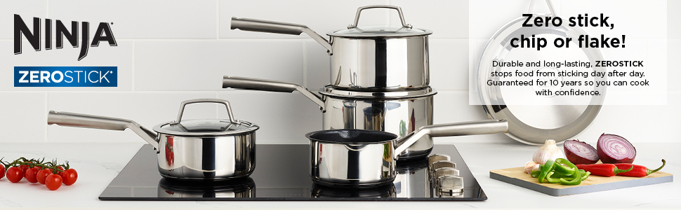 Ninja Foodi ZEROSTICK Stainless Steel 16cm Saucepan [C60216UK] Non-Stick, Induction Compatible ...