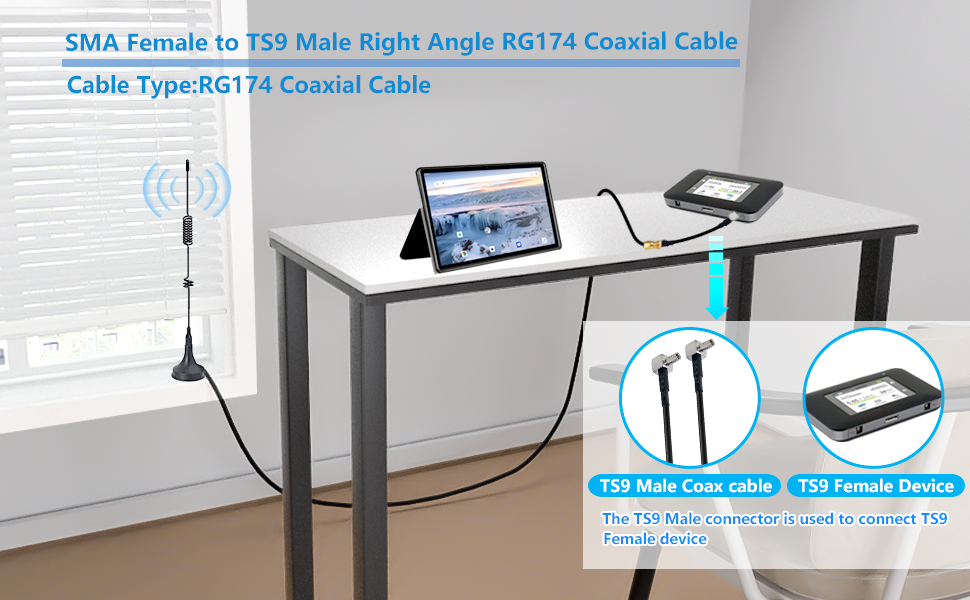 SMA to TS9 RG174 Cable SMA Female to TS9 Male Right Angle Cable, TS9 to SMA Adapter Cable TS9 ...