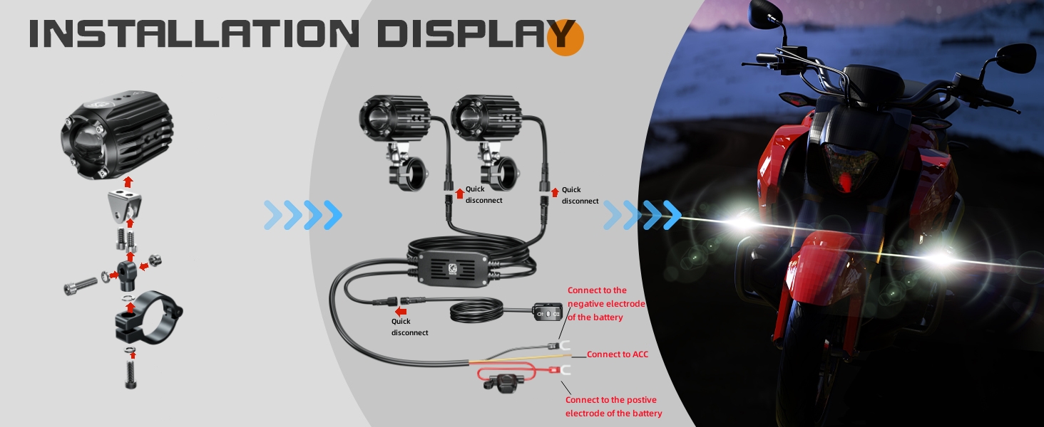 Amazon.com: Motorcycle Auxiliary LED Light Driving Spotlights White/Amber Fog Lights with Mount ...