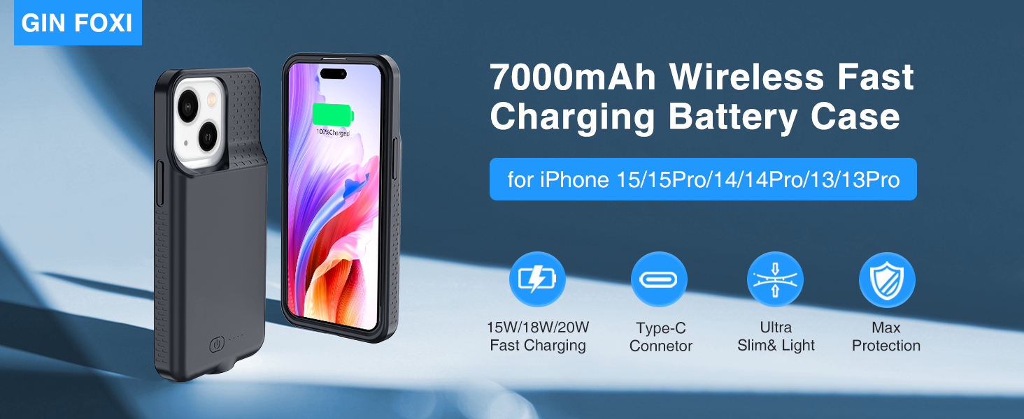 Amazon.com: Battery Case for iPhone 13/13 Pro/14/14 Pro/15/15 Pro, Ultra-Slim Wireless Fast ...