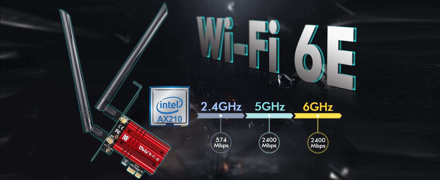 6Ghz WiFi Card 5400Mbps PCIe WiFi 6E Card, Intel WiFi 6E AX210 Chip with Bluetooth, Tri-Bands ...