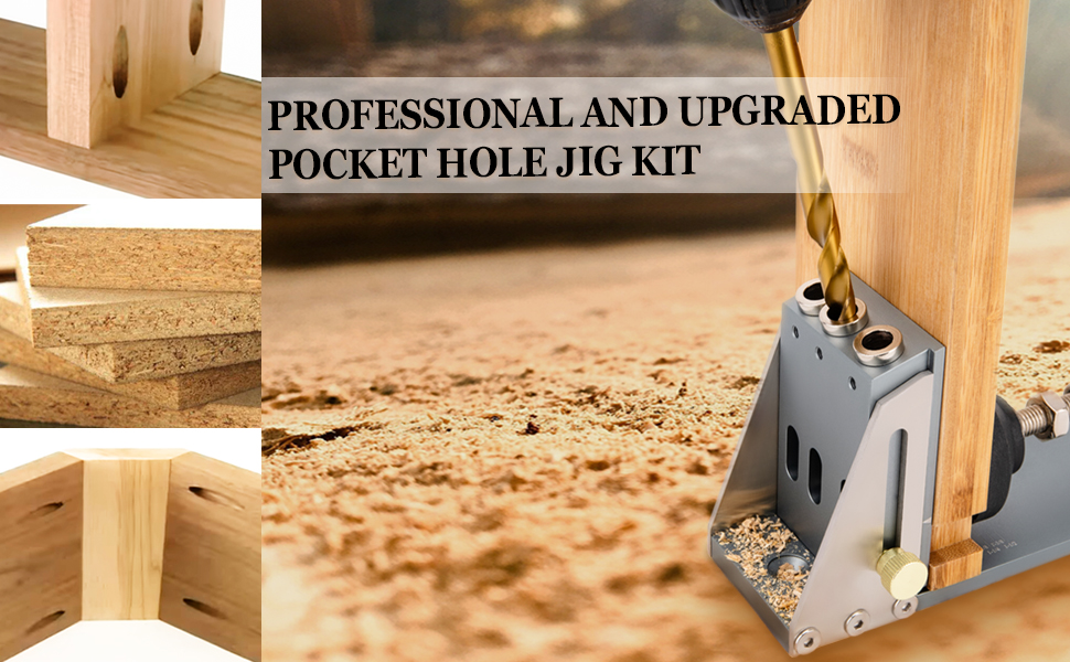 GDDGHS Pocket Hole Jig Kit Woodworking, Pocket Screw Jig with Drill ...
