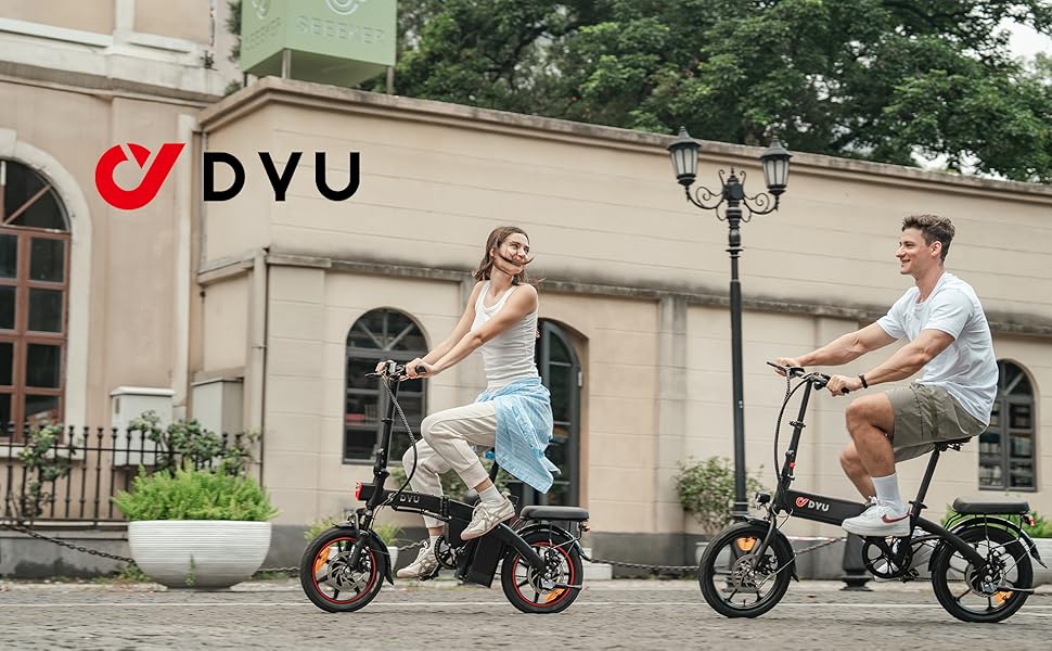 DYU A5 Folding Electric Bike, 14" Portable Electric Bike with 48V 7.5AH Removable Battery ...