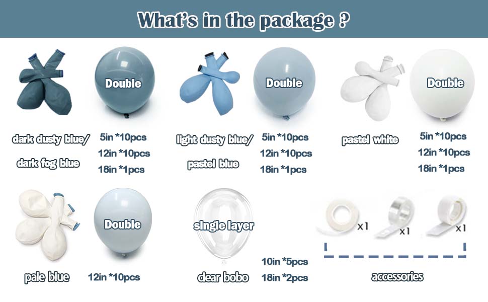 Amazon.com: Dusty Blue White Balloon Arch - Double Stuffed Pastel Slate Baby Blue Matte White ...