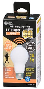Amazon | オーム(OHM) LED電球 E26 60形相当 人感・明暗センサー付き 電球色 830ルーメン 7.2W LDA7L-G PIR6 06-5589 オーム電機 | オーム ...