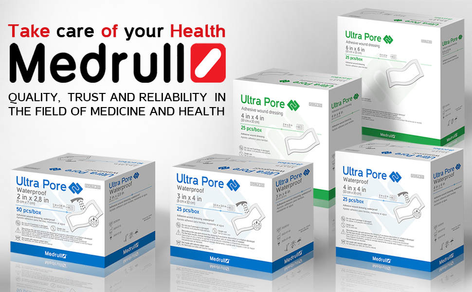 Amazon.com: Medrull Sterile Waterproof Wound Dressing Bandage 4 x 4" Ultra Pore Large ...