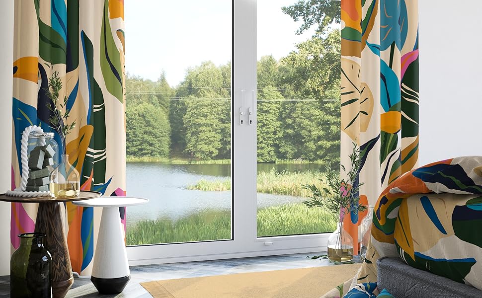 Amazon.com: LADYVOGUE Jungle Curtains 100% Blackout 2 Panels Set Colorful Tropical Leaf Black ...