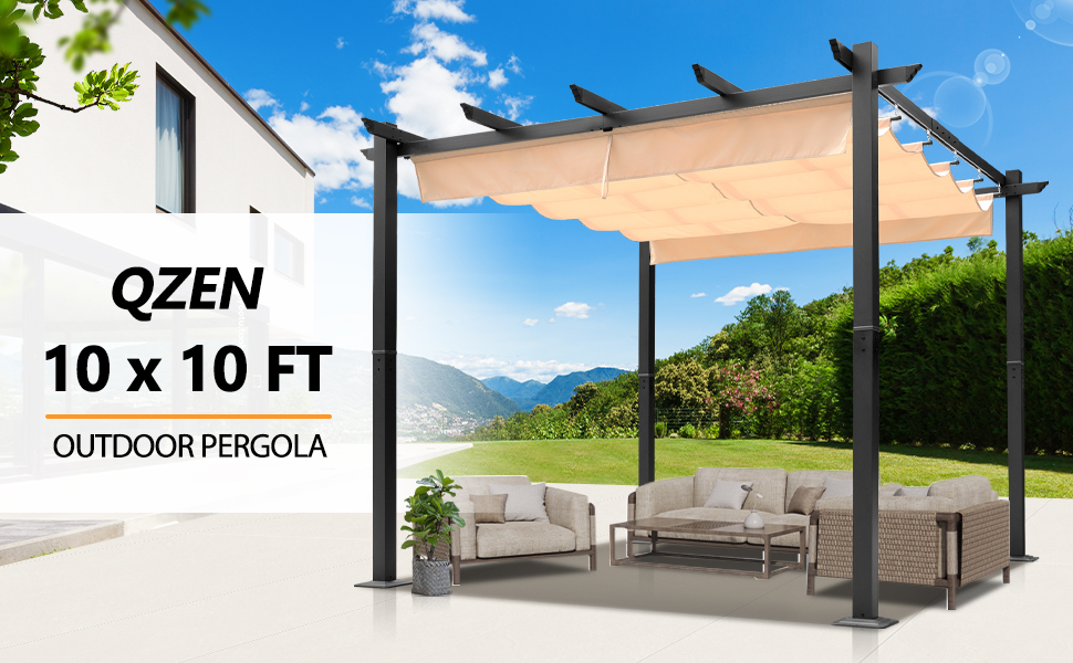 Amazon.com: 10'x10' Outdoor Pergola with Retractable Canopy, Aluminum Rain-Proof Pergolas for ...
