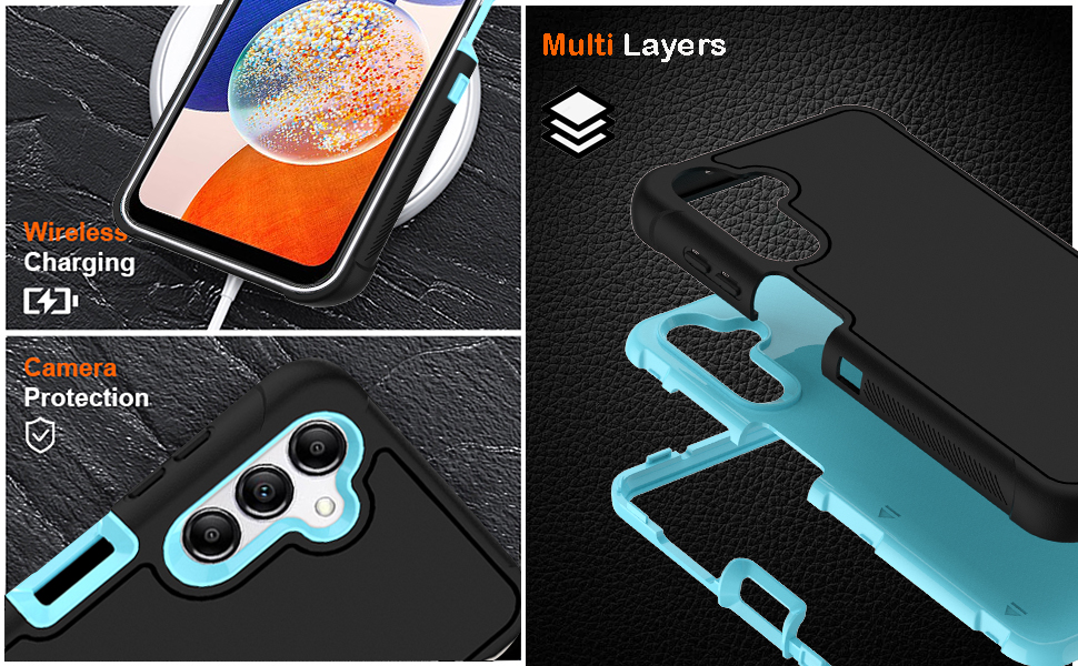 Amazon.com: for Galaxy A14 5G Phone Case with HD Screen Protector Heavy Duty [3 Layer] Hybrid ...