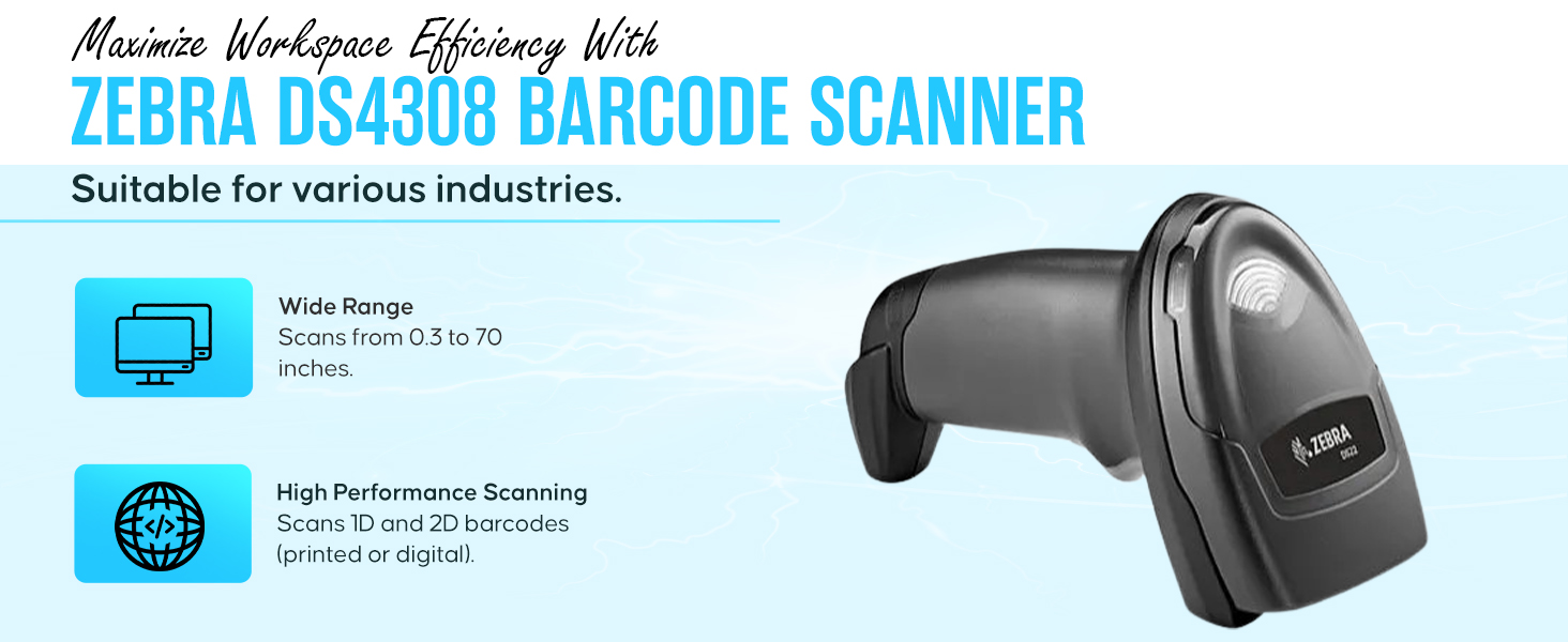 Amazon.com : Zebra DS4308 Symbol Barcode Scanner Bundle - Omnidirectional, Corded, Handheld ...