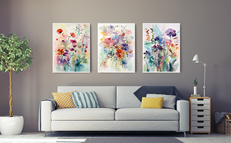 Herfair Bilder Wohnzimmer 3er Set, Bunt Blumen Poster Schlafzimmer Wandbilder, Stilvolle ...