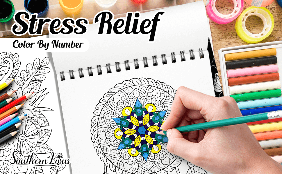 Amazon.com: SOUTHERN LOTUS Color by Number Stress Relief Spiral Bound Coloring Book With ...